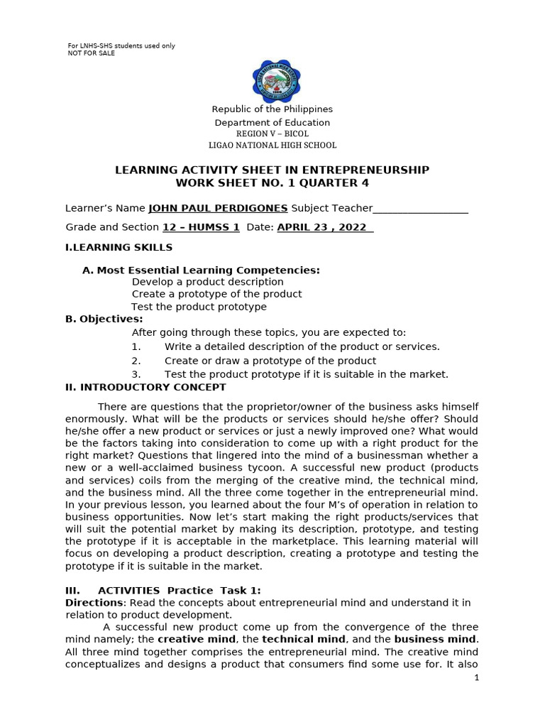ENTREP-LASWHLP-ASSESSMENTS-4.1pdf%20(1) (1) | PDF | Thought | Mind