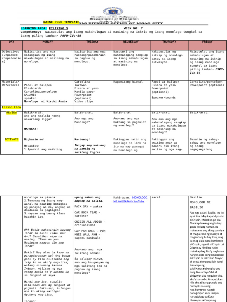 RAISE Plus Filipino 9 - Week 7 | PDF