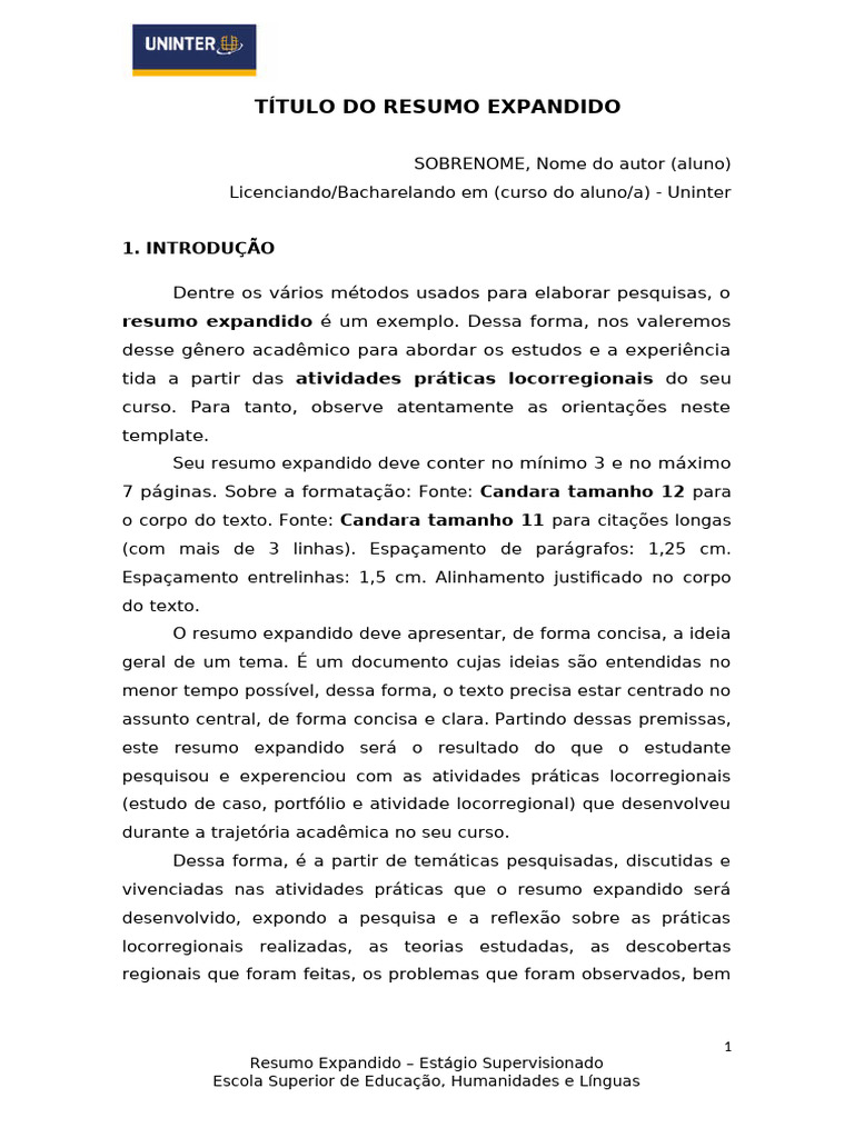 TCC - Template - Resumo Expandido - 2024 | PDF | Abstract (resumo ...