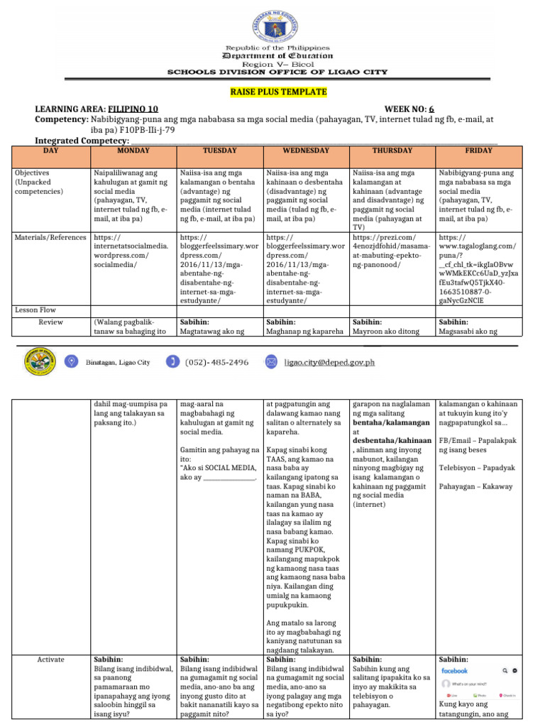 RAISE-Plus-Filipino-10-Week-6 | PDF
