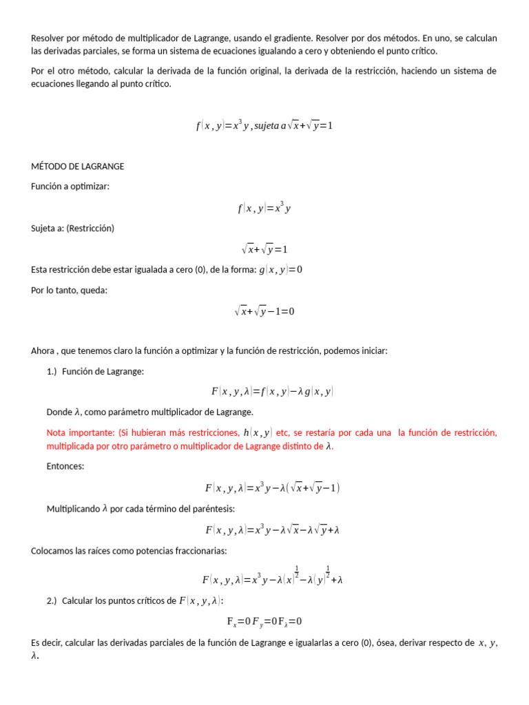 Resolver Por Método de Multiplicador de Lagrange | PDF | Conceptos matemáticos | Álgebra