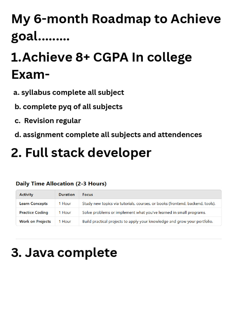 My 6-month Roadmap to Achieve goal......... | PDF