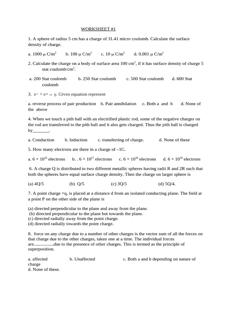 Electric Field Assignment | PDF | Electric Field | Force