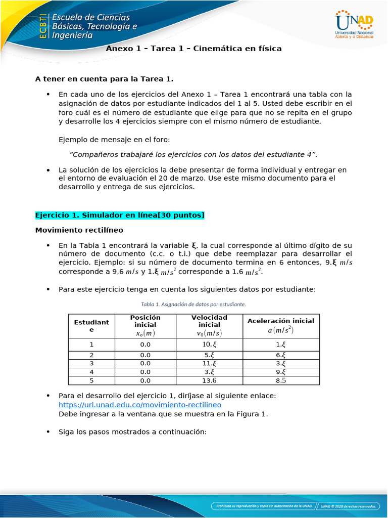Anexo 1 - Tarea 1 Ejercicios Cinemática (1) | PDF | Velocidad | Tiempo espacial