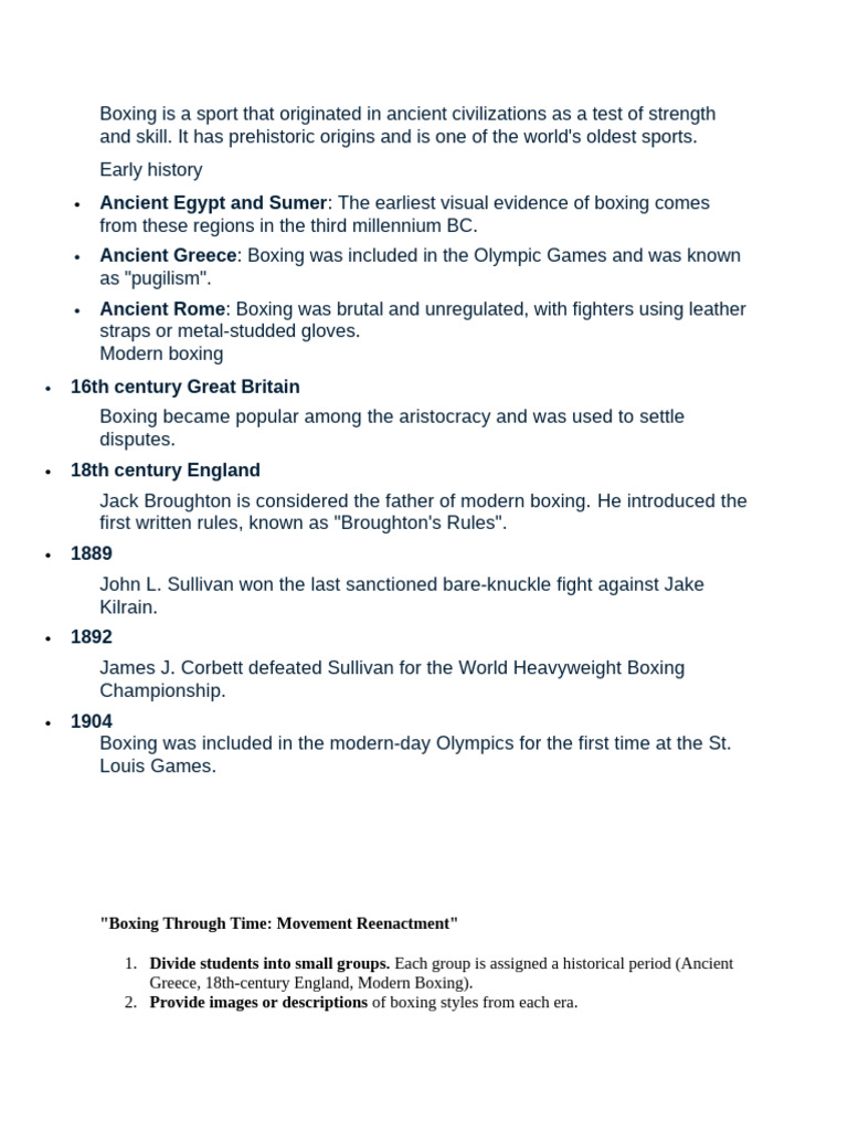 HISTORY OF BOXING | PDF | Blood Sports | Indoor Sports