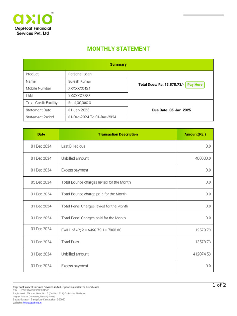 Personal Loan Monthly Statement Summary | PDF | Payments | Banking