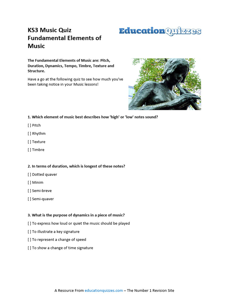 KS3 Music Quiz: Elements of Music | PDF | Tempo | Musicology