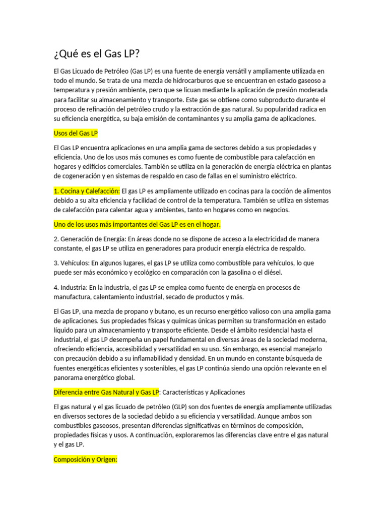 Usos y características del Gas LP | PDF | Propano | Combustibles fósiles