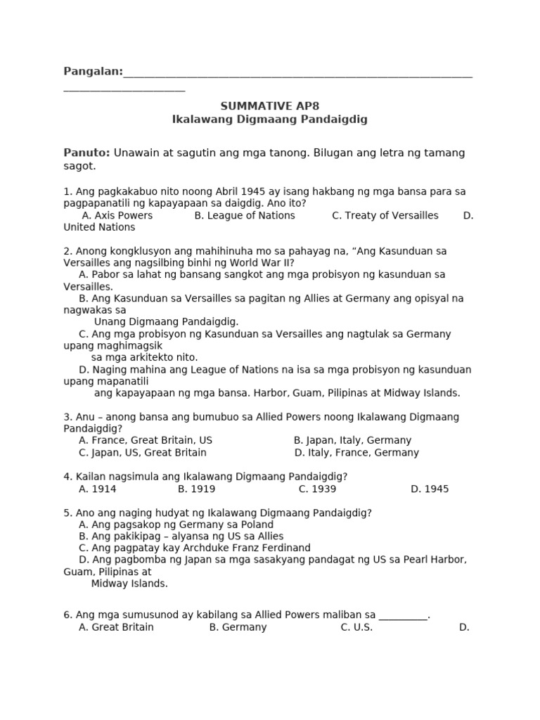 Ap8.world War 2 Quiz | PDF