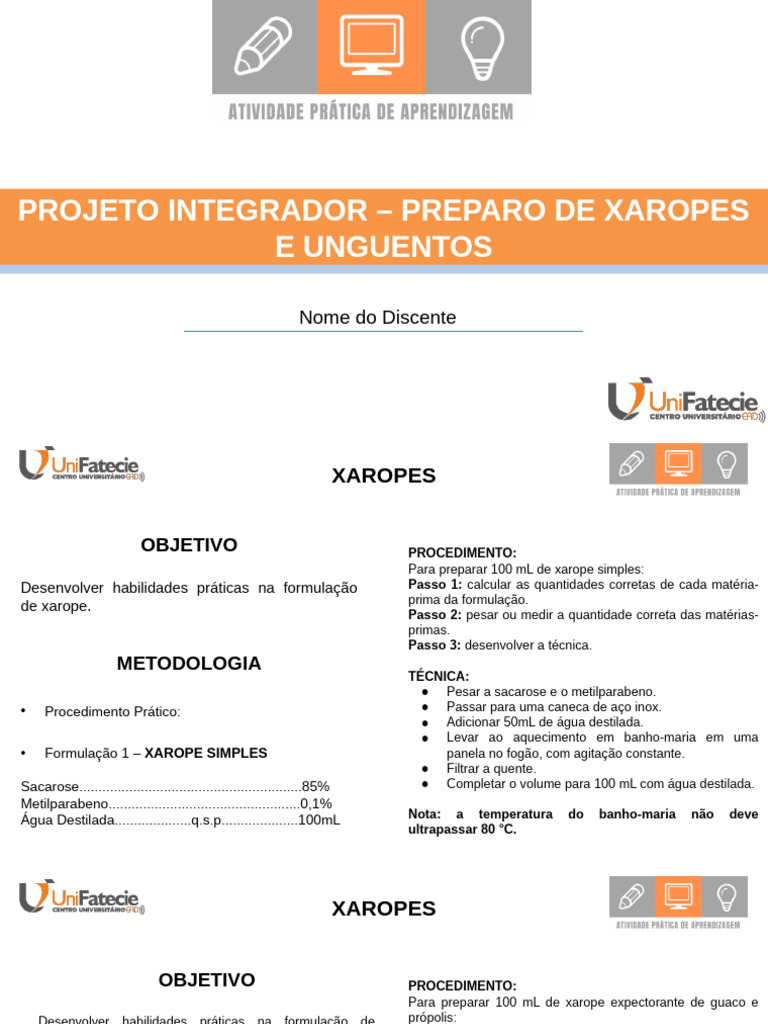 Conclusões sobre Xaropes e Pomadas | PDF | Experimento