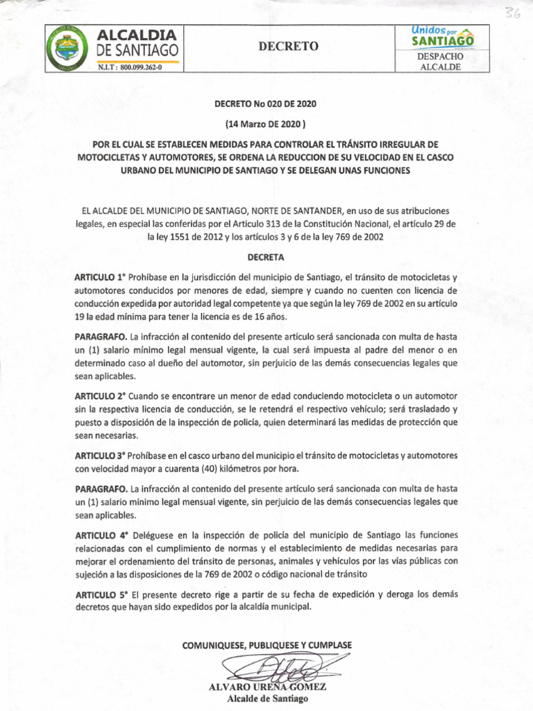 Decreto 020 de 2020 - Medidas Spara Controlar Transito Motociclitas y ...