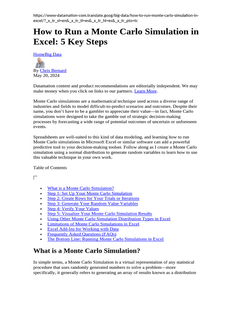 Monte Carlo Simulation in Excel Guide | PDF | Standard Deviation ...