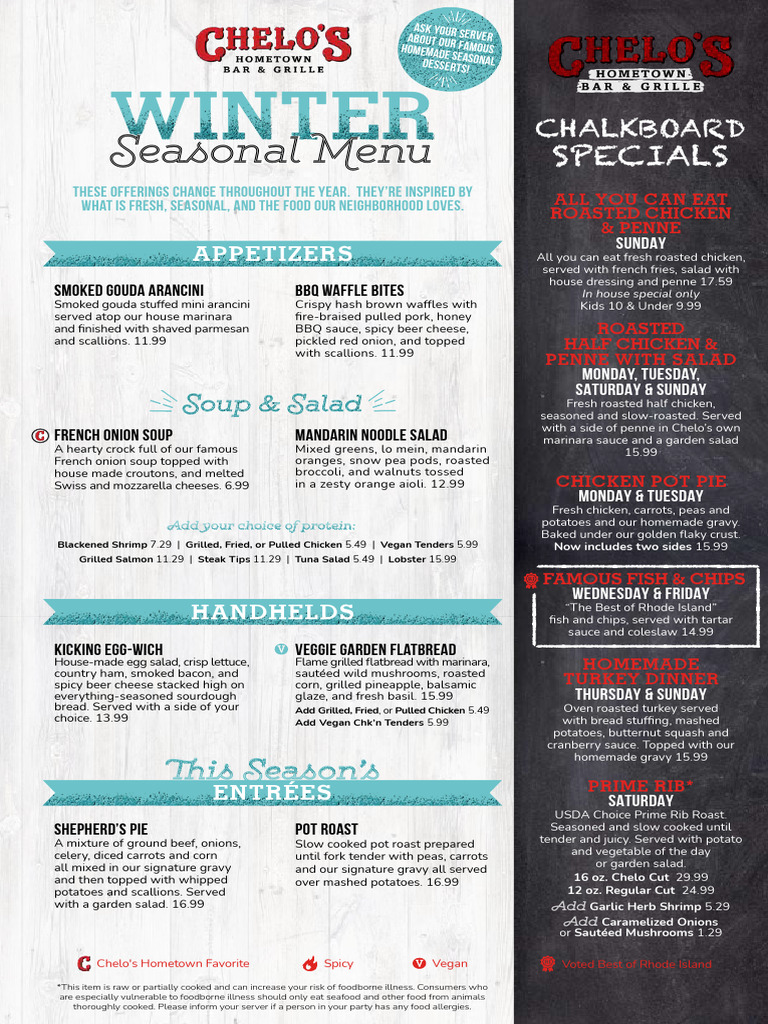 Chelos Hometown Bar Grille Menu RI | PDF | Hamburgers | Salad