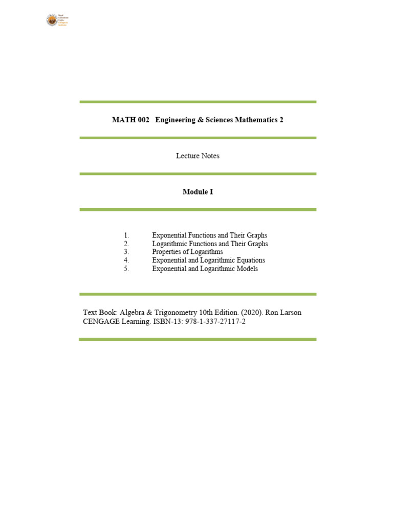Module 1 محلول | PDF | Exponential Function | Logarithm