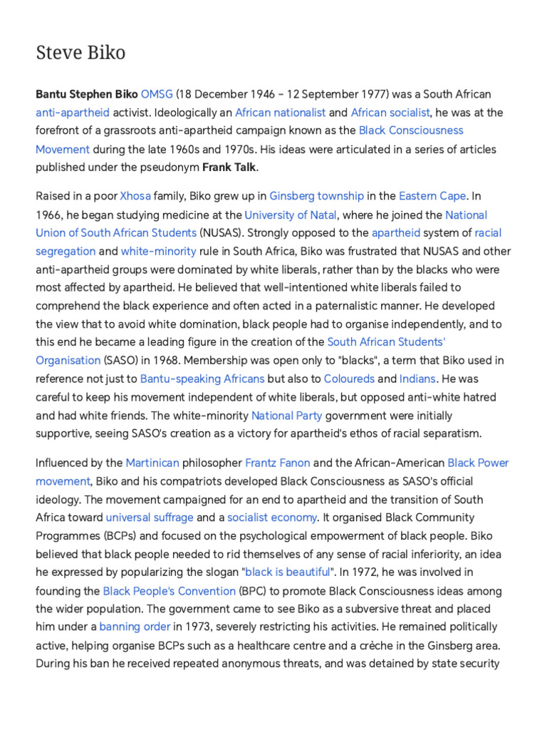 Steve Biko - Wikipedia | PDF