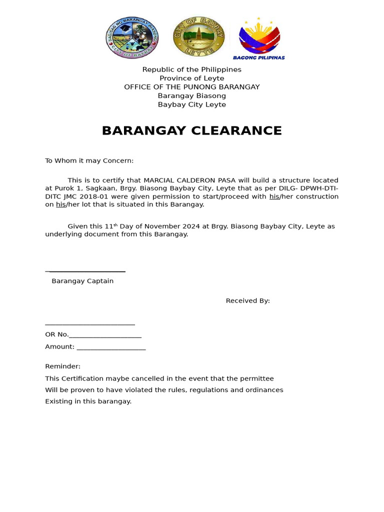 Brgy Clearance BPermitBRGY1 | PDF