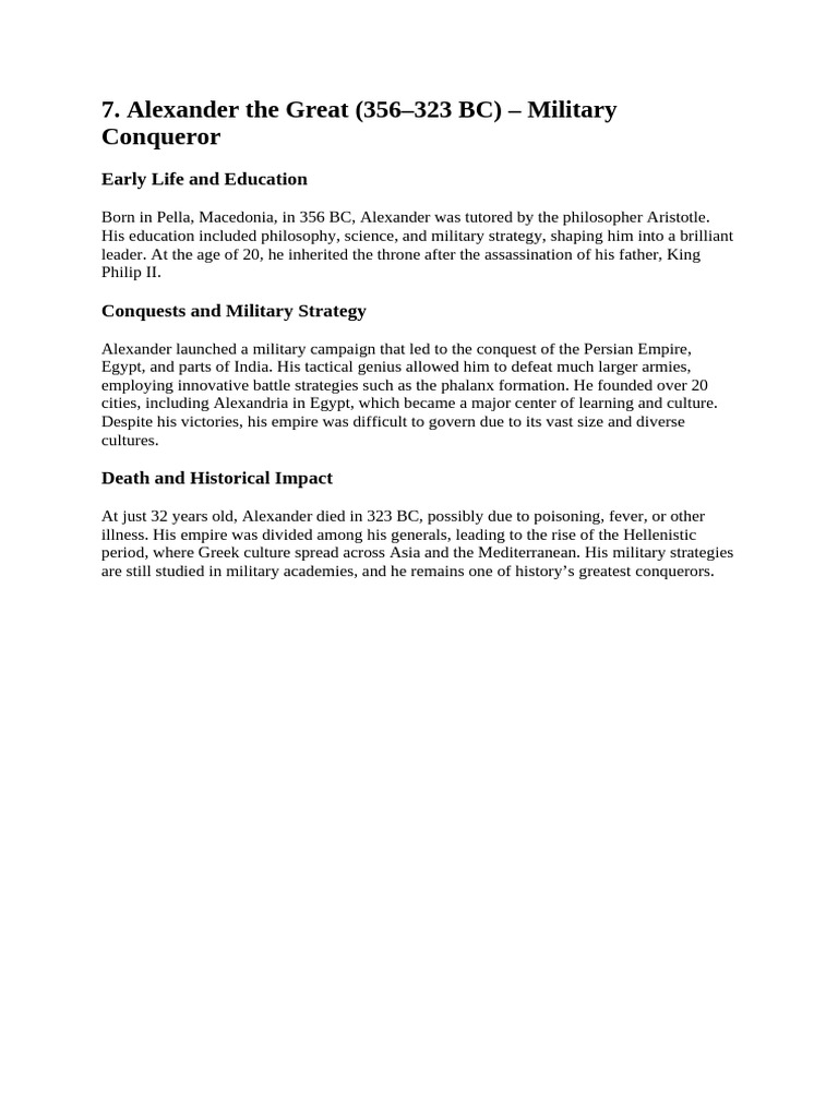 Alexander the Great (356–323 BC) – Military Conqueror | PDF