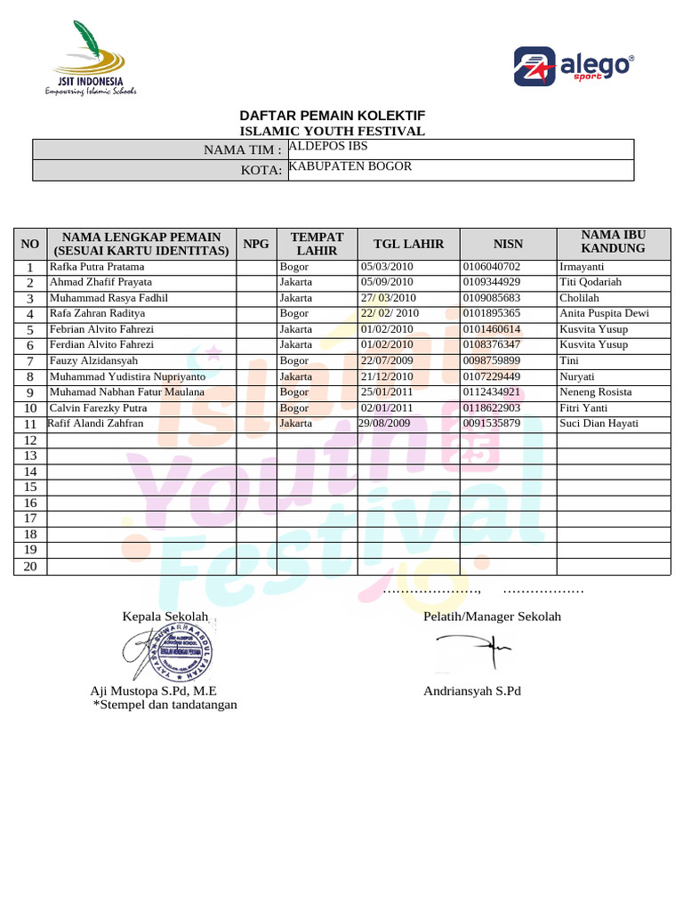 Formulir Pendaftaran Peserta Futsal Jsit (1) | PDF