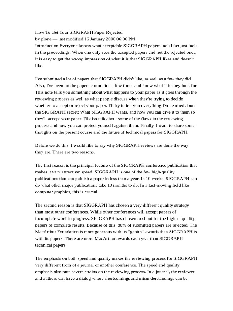 How To Get Your SIGGRAPH Paper Rejected | PDF | Computer Graphics ...