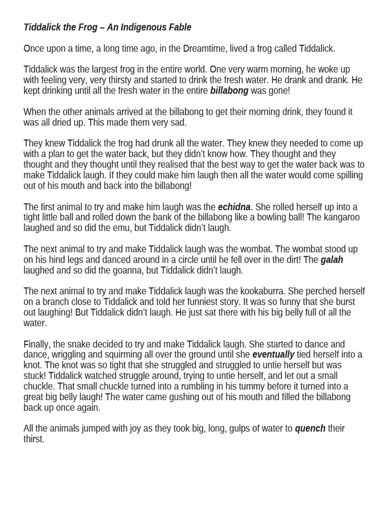Tiddalick the Frog: An Indigenous Tale | PDF | Laughter
