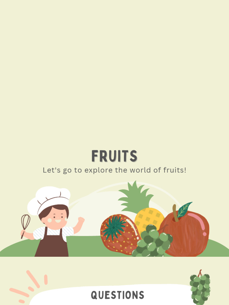 Colorful fun interactive healthy fruits trivia game presentation | PDF