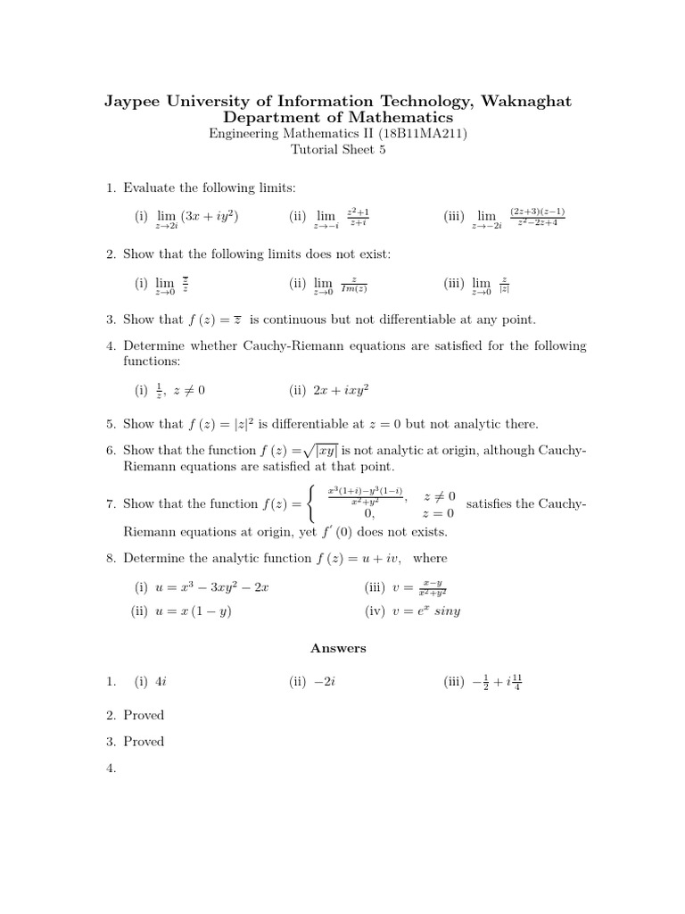 Engineering Mathematics II Tutorial Limits and Continuity | PDF ...