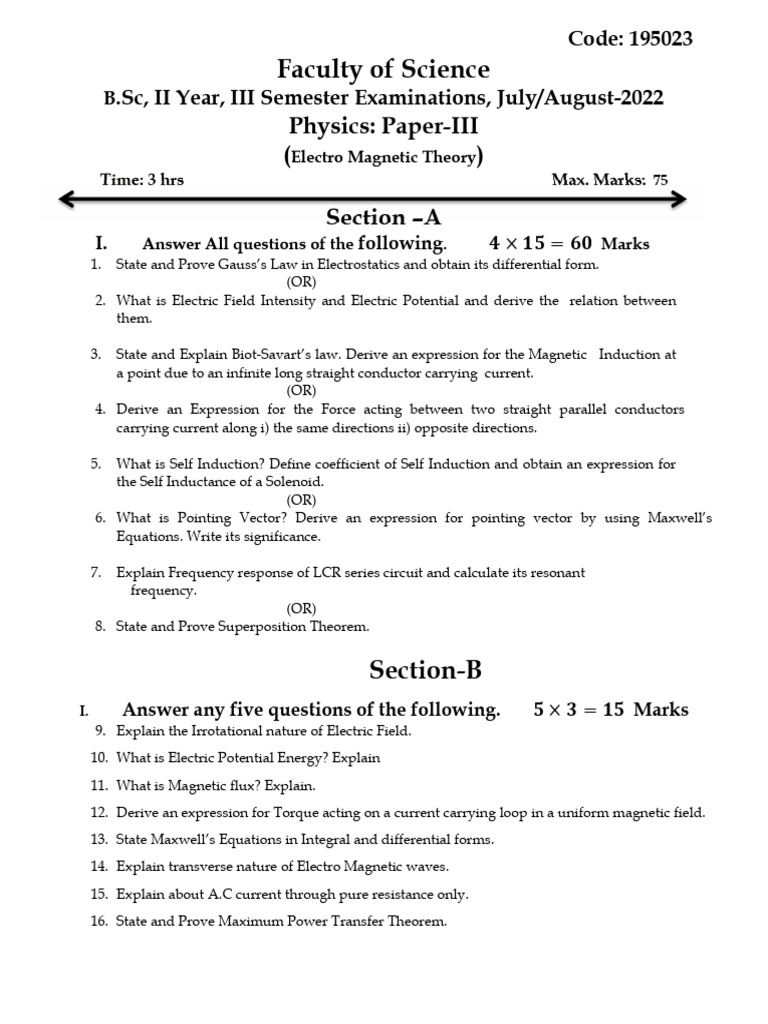 B.Sc. - Sem III - Electro Magnetic Theory (Physics Paper - III) | PDF