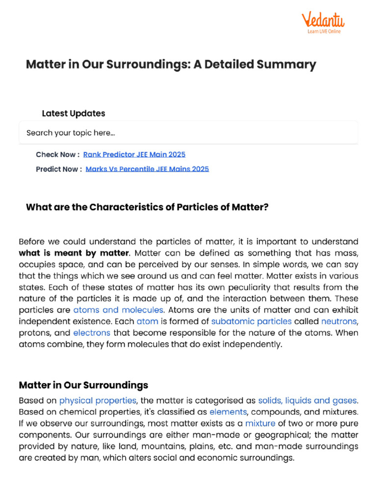 Matter in Our Surroundings - A Detailed Summary | PDF