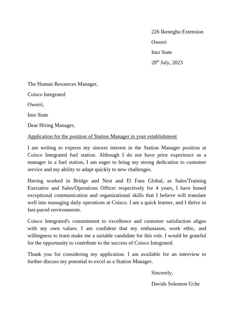 Coisco Integrated Application Letter | PDF