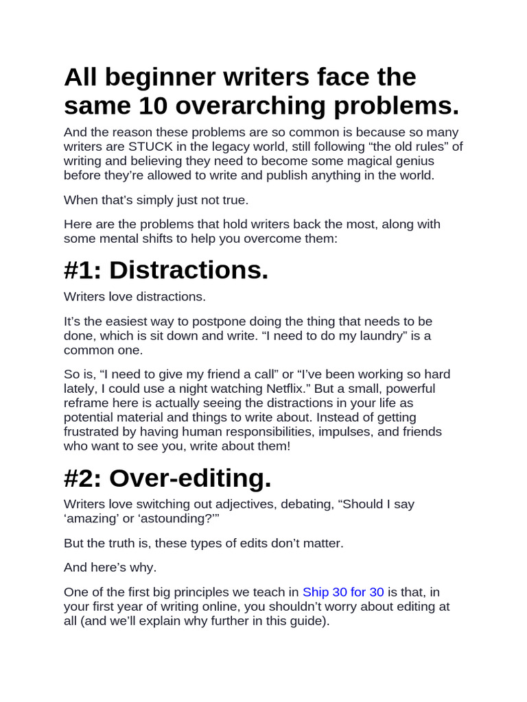 All Beginner Writers Face the Same 10 Overarching Problems | PDF