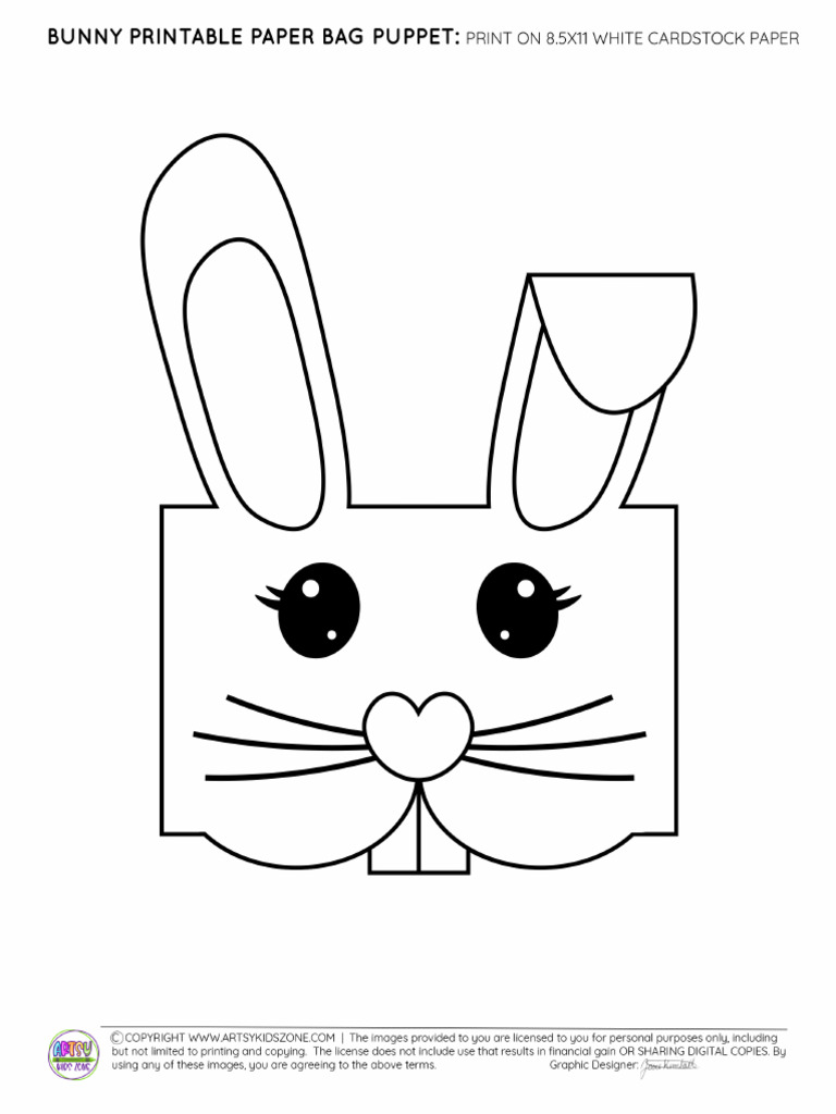 8.5x11 Bunny Paper Bag Puppet | PDF