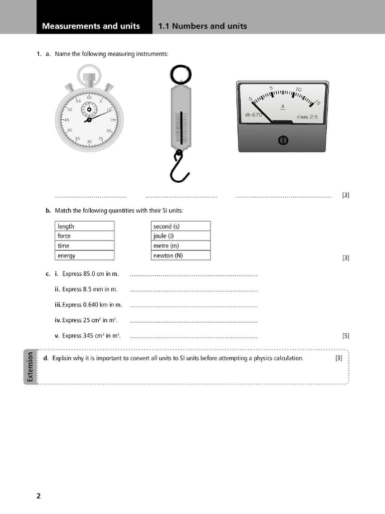 Physics Chapter 1 Workbook | PDF