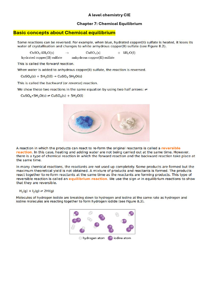 Chapter 7 Chemical Equilibrium A Level Chemistry CIE | PDF | Chemical ...