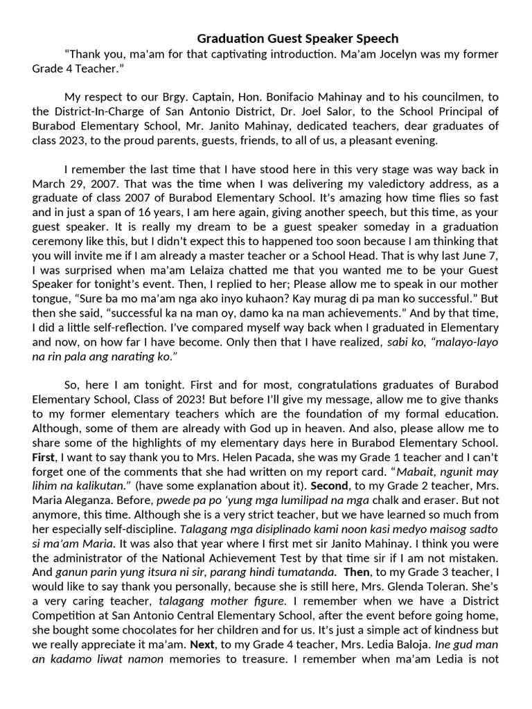 Graduation Guest Speaker Speech | PDF