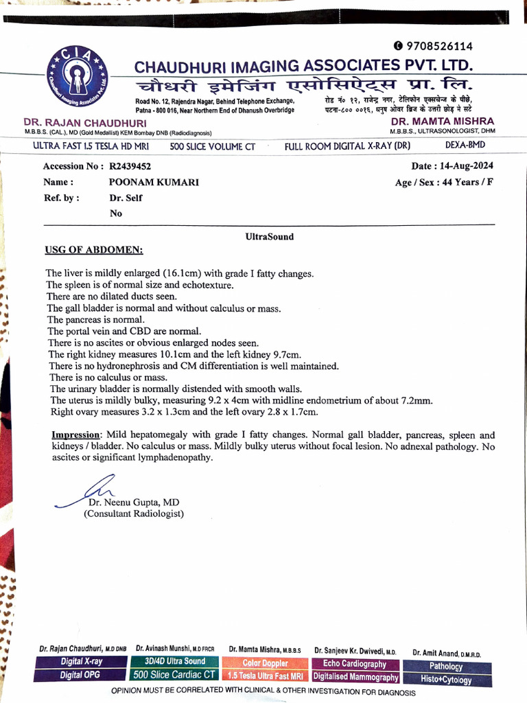 MRI and Ultrasound Report Summary | PDF | Medical Specialties | Organ ...