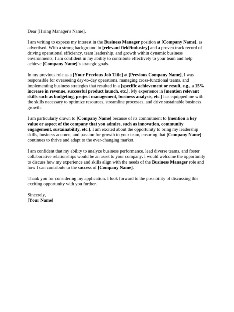 Business Manager - Cover Letter | PDF