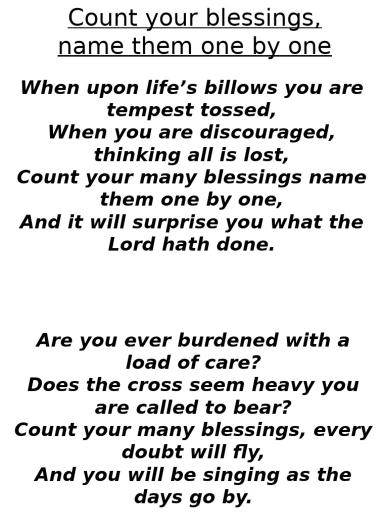 Count Your Blessings, Name Them One by | PDF