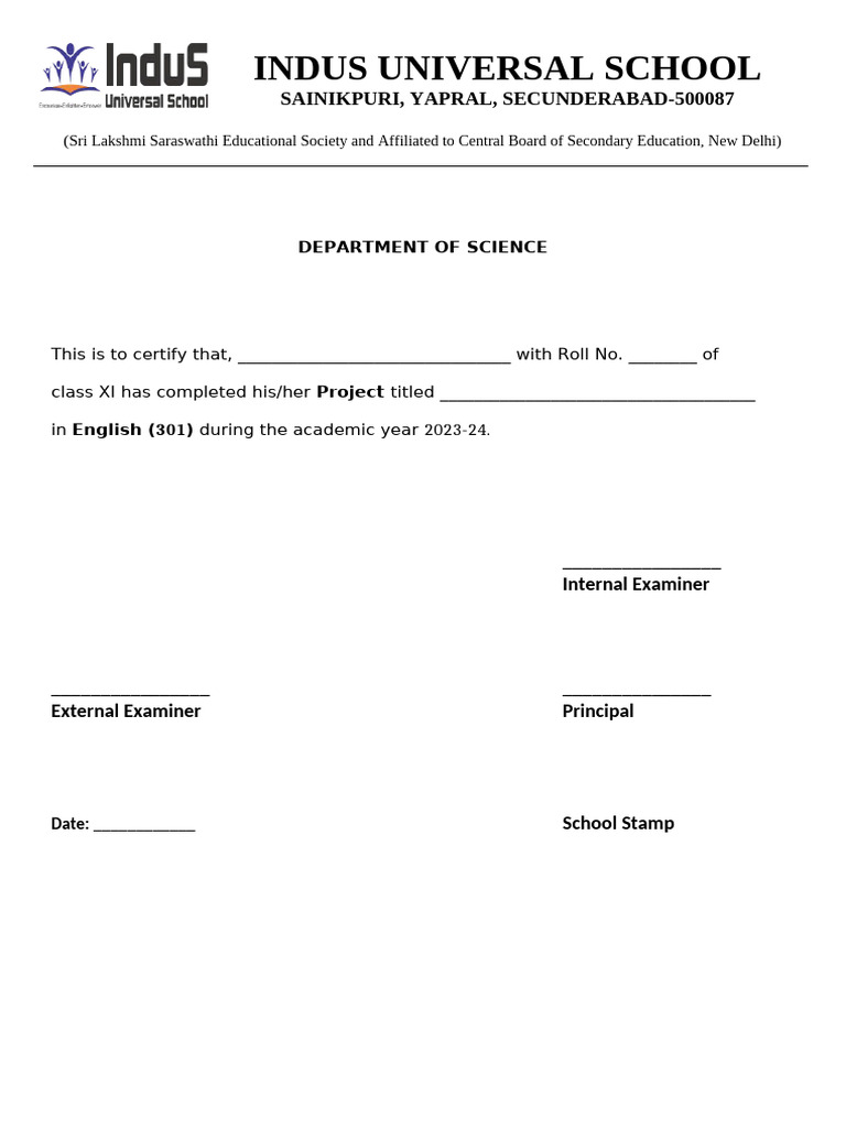 Grade XI A1 and A2 Project Certificate | PDF