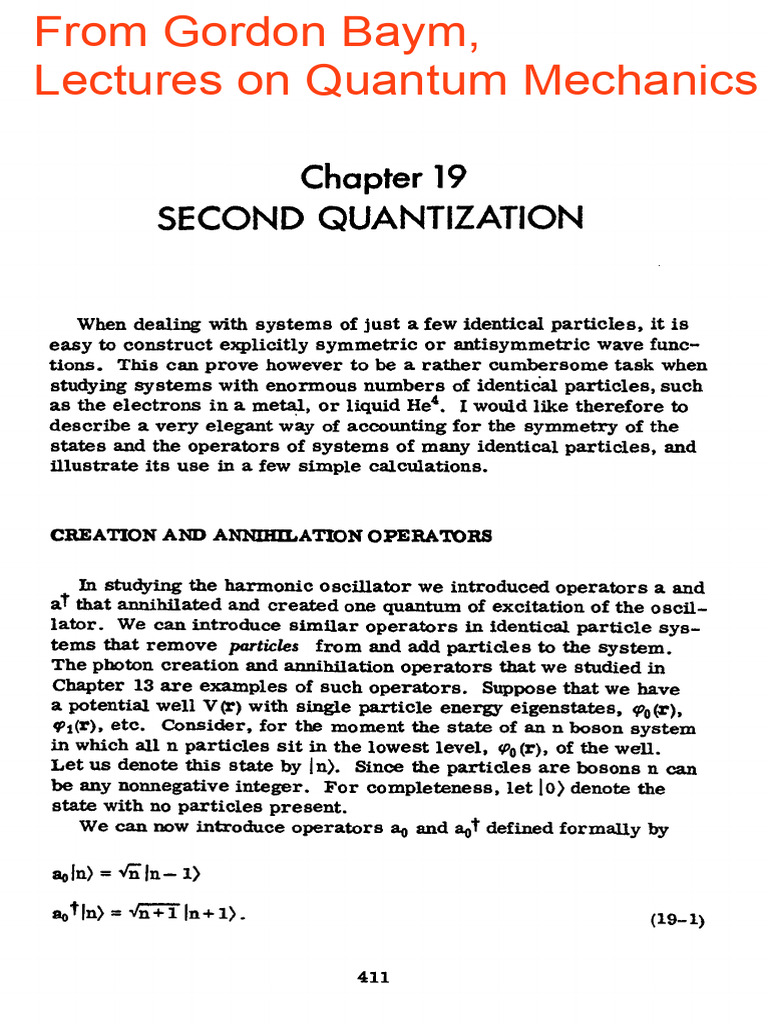 3 Qmech Baym chp19 Second Quantization | PDF