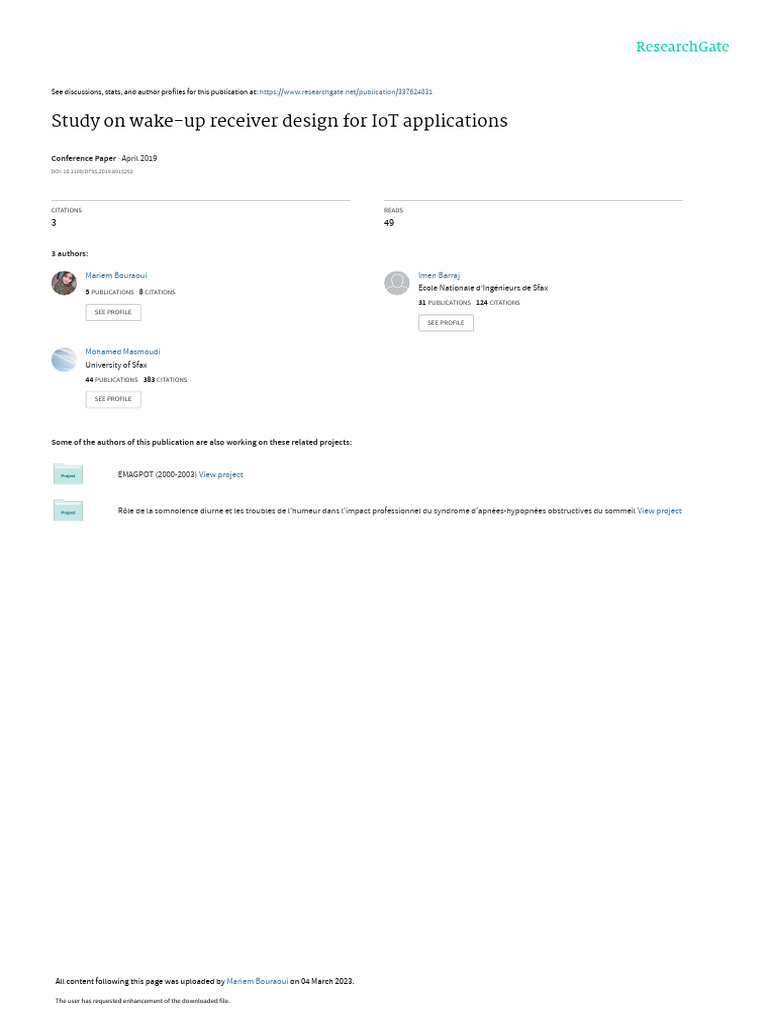 Study On Wake-Up Receiver Design For IoT Applications | PDF | Internet Of Things | Modulation