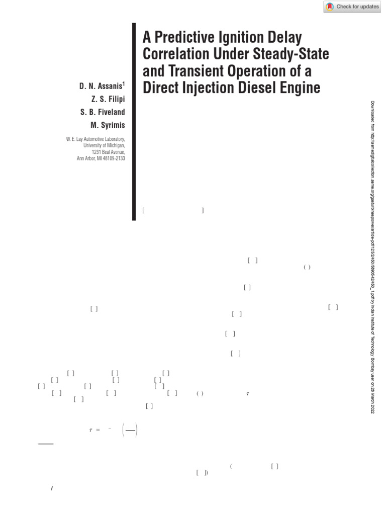 Predictive Ignition Delay Correlation Under Steady-State and Transient ...