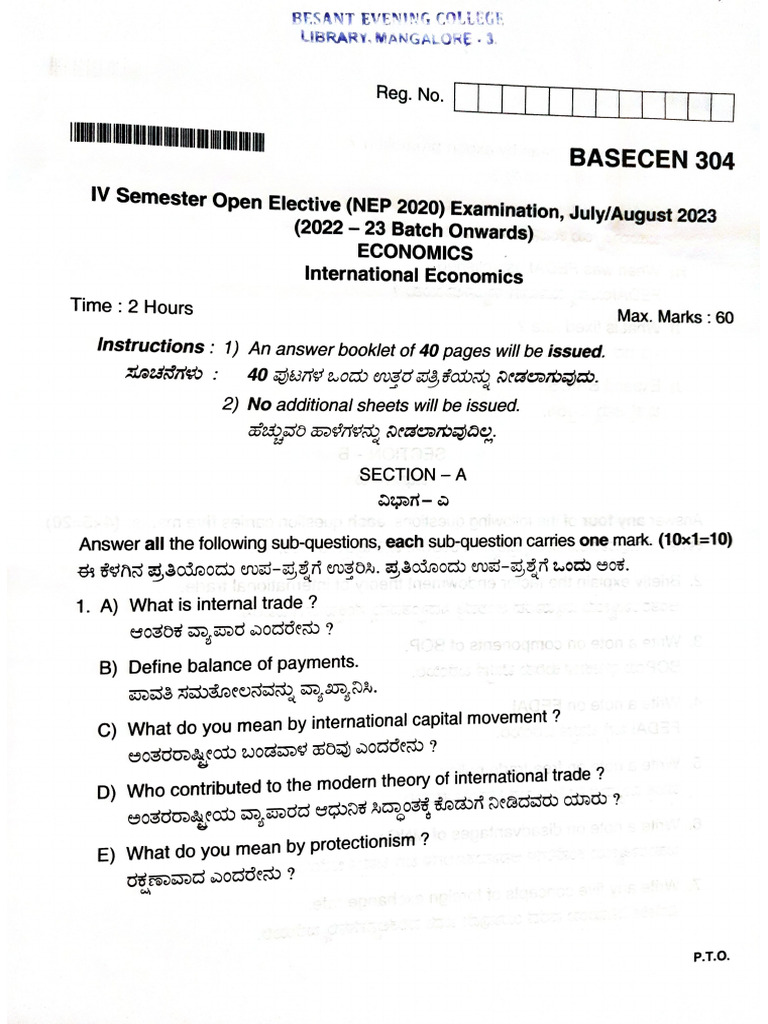 4 TH Sem Bcom International Economics 3AMZKRQ | PDF