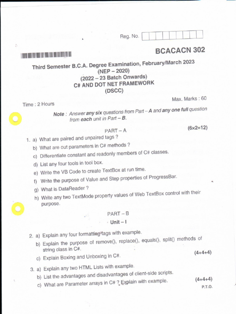 BCA III Semester C# and Dot Framework NEP Feb 2023 | PDF | Microsoft Software | Software