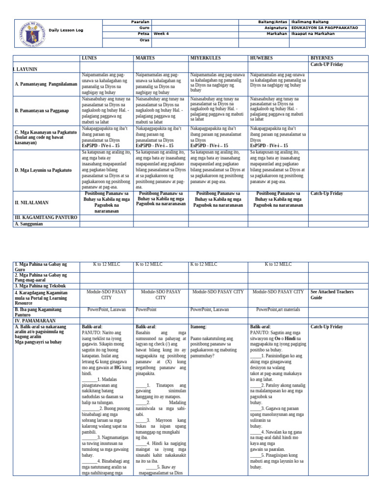 DLL Week 4-q4 Esp 5 | PDF