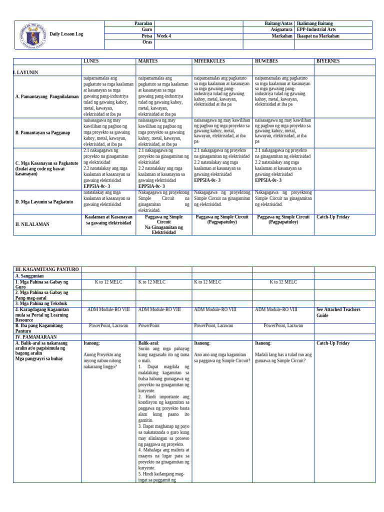DLL Week 4-q4 Epp 5 | PDF