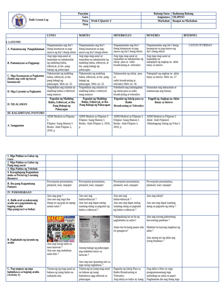 DLL - Q4-W6-Filipino-5 | PDF