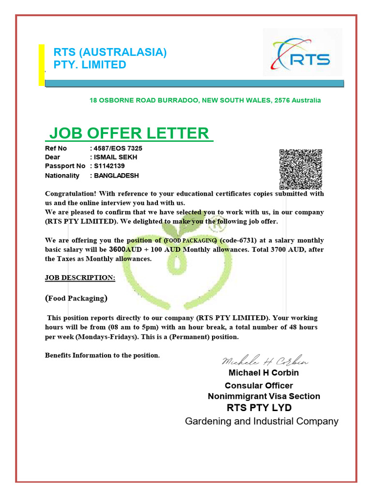 Ismail Sekh Job Letter Rts | PDF