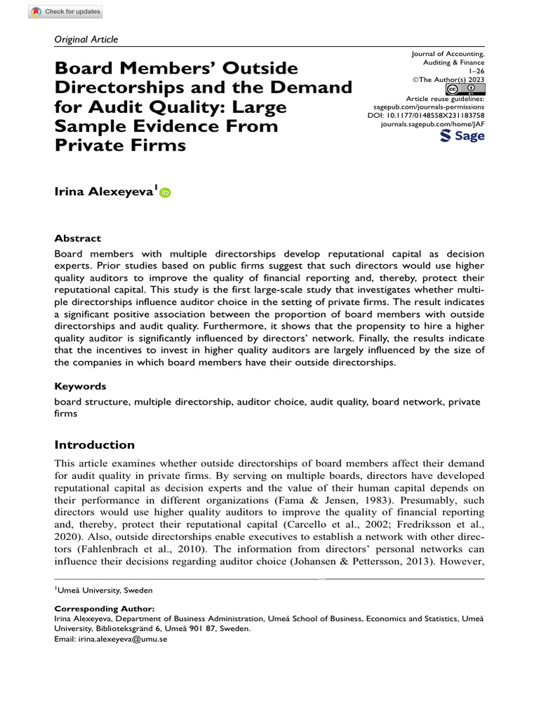Private Firms' Audit Choices | PDF | Audit | Board Of Directors