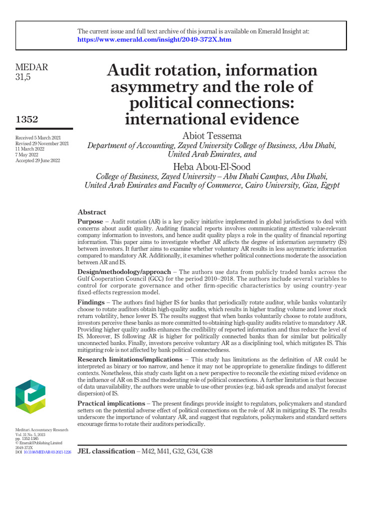 Audit Rotation Information Asymmetry and The Role of Political ...