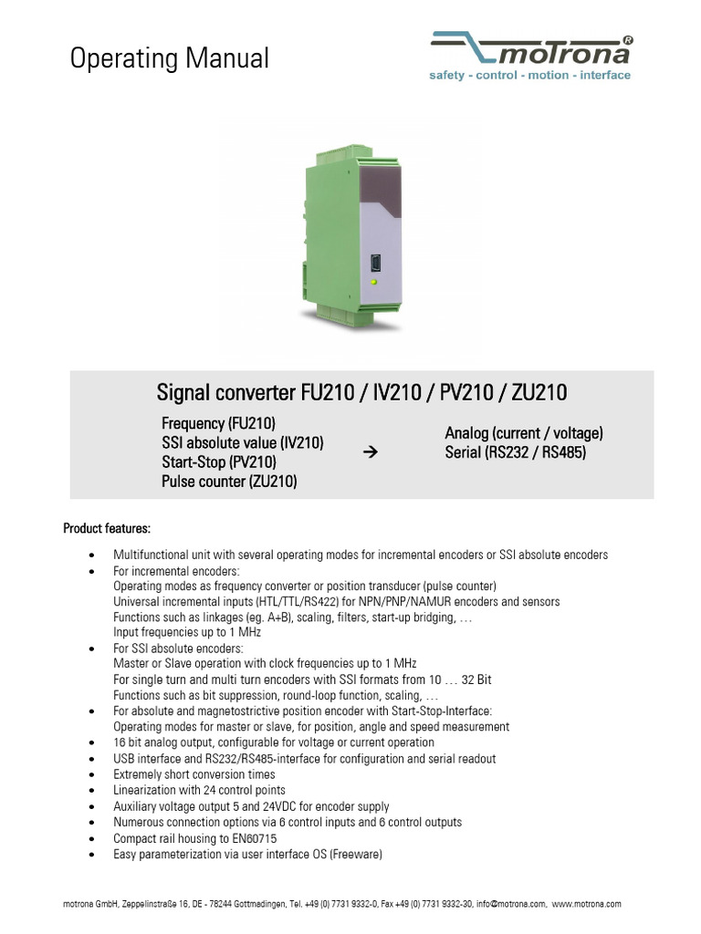 Operating Manual: Signal Converter FU210 / IV210 / PV210 / ZU210 | PDF ...